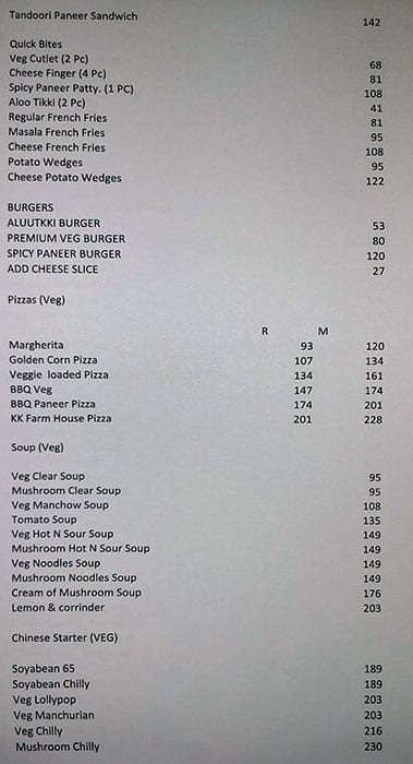 Menu of KK Cafe And Chinese Corner, Kalyan, Thane