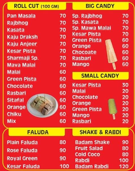 Menu at Rajasthan Kulfi House, Vadodara, A-08