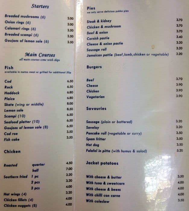 Menu at Tally Ho Fish Restaurant, London, 688 High Road