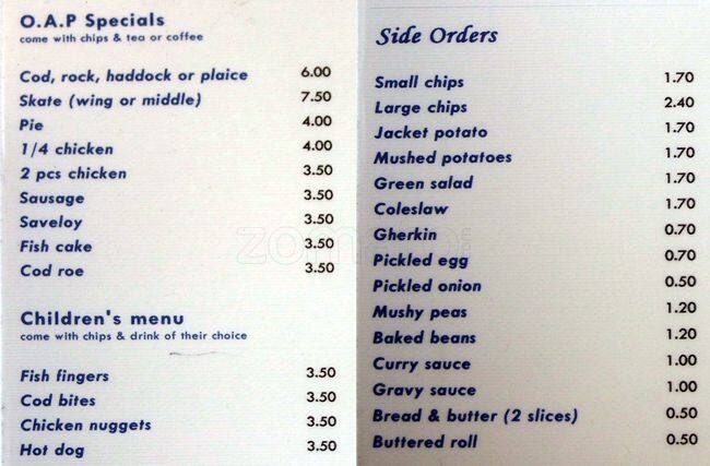 Menu at Tally Ho Fish Restaurant, London, 688 High Road