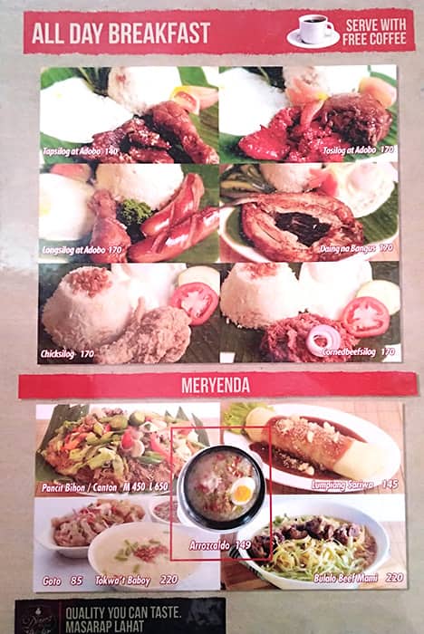 Menu at Diner's Bulalo restaurant, Laurel, Mendez Crossing East