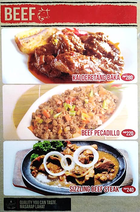 Menu at Diner's Bulalo restaurant, Laurel, Mendez Crossing East