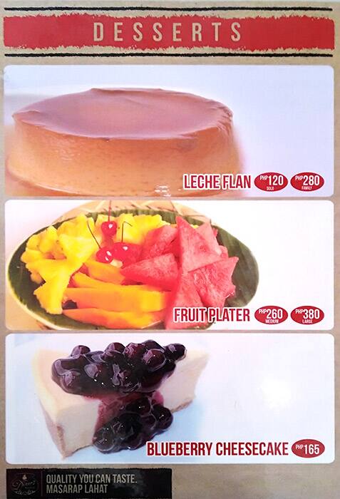 Menu at Diner's Bulalo restaurant, Laurel, Mendez Crossing East