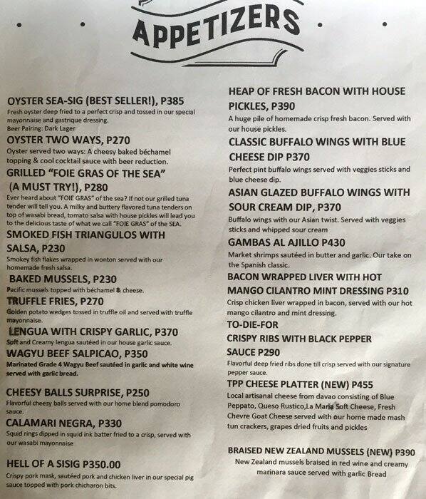Menu at The Perfect Pint pub & bar, Muntinlupa, 2nd Floor