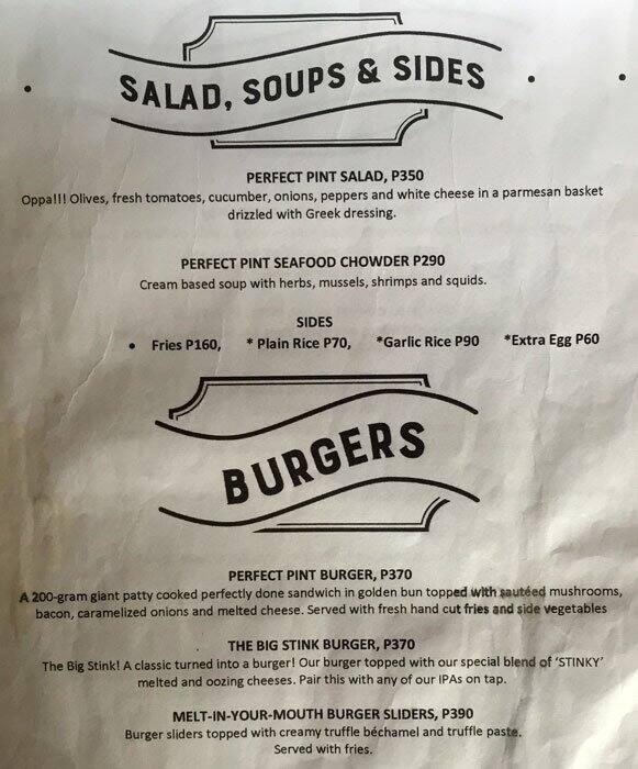 Menu at The Perfect Pint pub & bar, Muntinlupa, 2nd Floor
