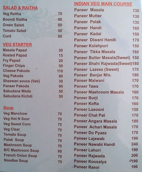 Menu at Shree Krishna Pure Veg (Family Restaurant), Pune, Famous Chowk