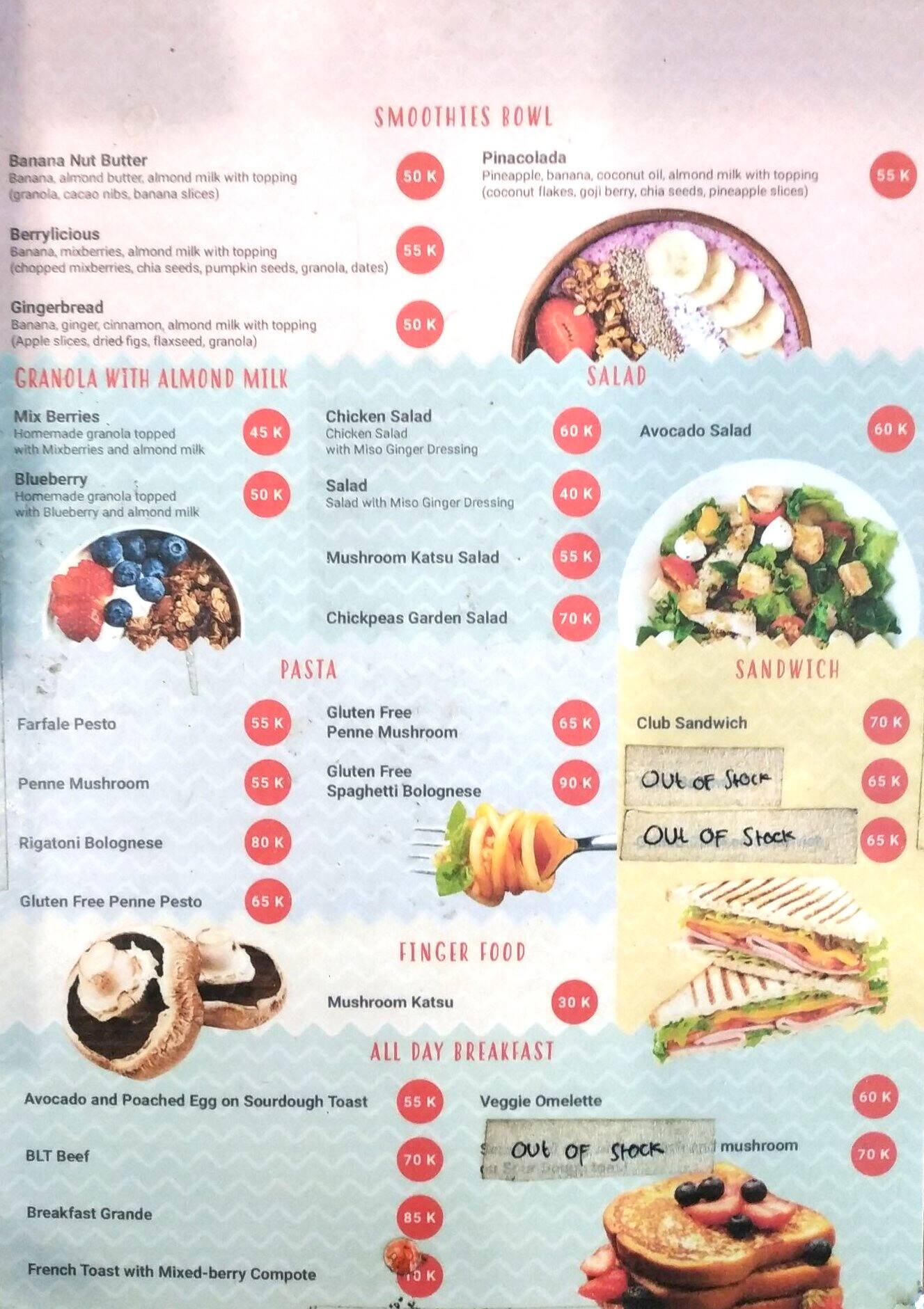 Menu at BNB Terogong, Jakarta, Jl. Terogong Raya No. 28