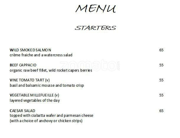 Menu at Blue Diamond Boutique Hotel pub & bar, Pretoria