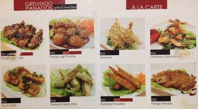 Menu at Nagoya restaurant, Lisbon, Av. 25 de Abril de 1974 16-G