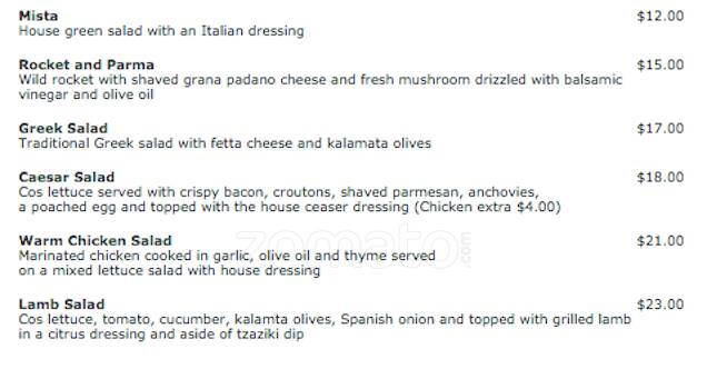 Menu at Michelinos Trattoria pizzeria, Carlton