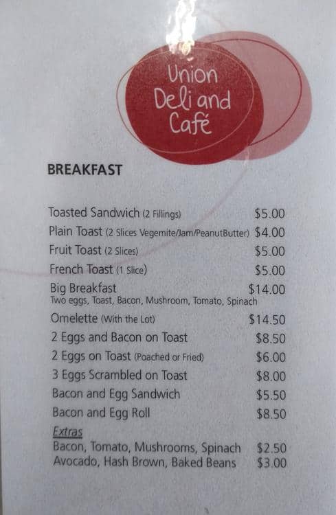 Menu at Union Deli & Cafe, Ascot Vale