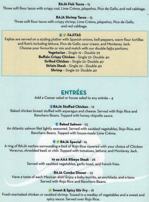 Menu at Baja Grill restaurant, Ottawa
