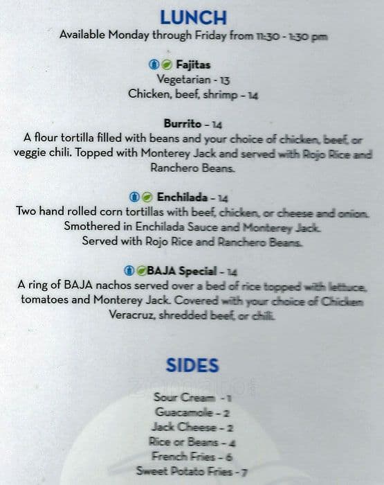 Menu at Baja Grill restaurant, Ottawa