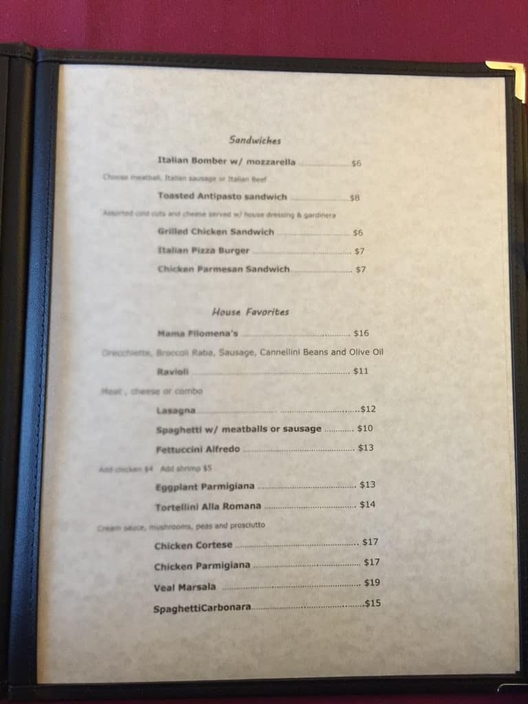 Menu at Cortese restaurant, Kenosha