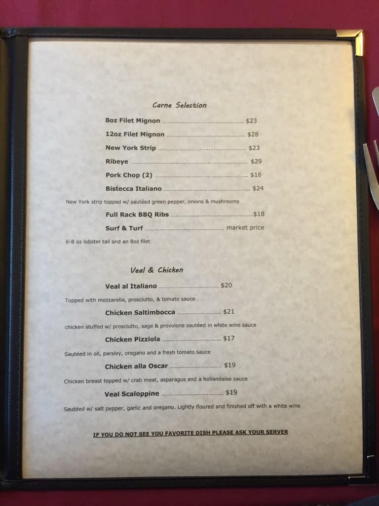 Menu at Cortese restaurant, Kenosha