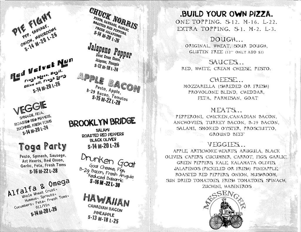 Menu at Messenger Pizza restaurant, Nampa