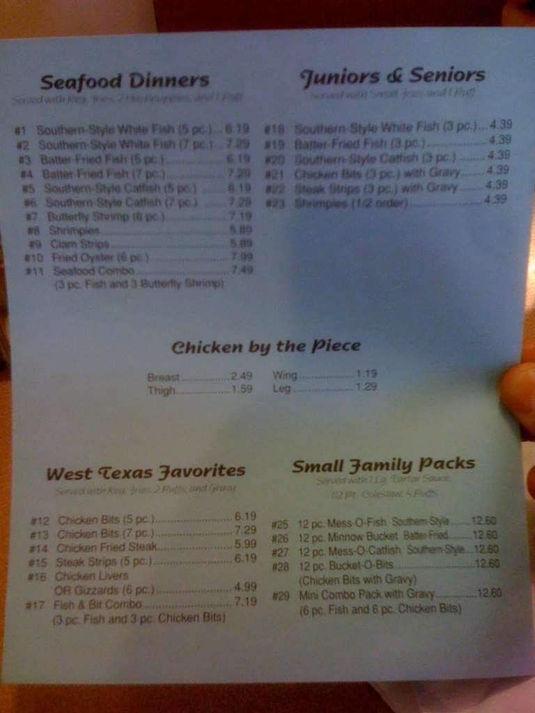 Menu at Dimba's Chicken & Seafood restaurant, Lubbock, 421 Frankford Ave