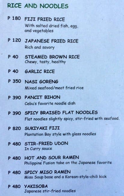 Menu at Fiji Restaurant, Lapu-Lapu City, Plantation Bay Resort & Spa Mactan