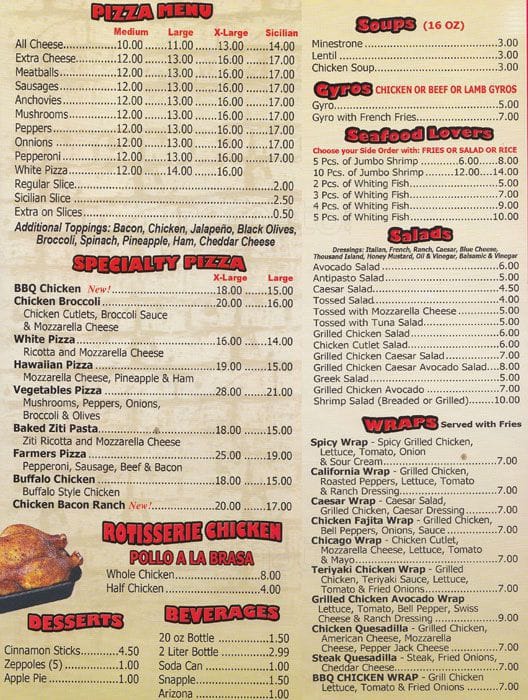Menu at Farmers Pizza pizzeria, New York City