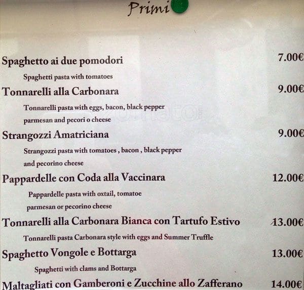 Menu at Il Covo Ristobistrot restaurant, Rome, Via Brescia