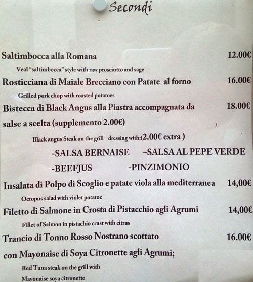 Menu da Il Covo ristorante, Roma, Via Brescia 20