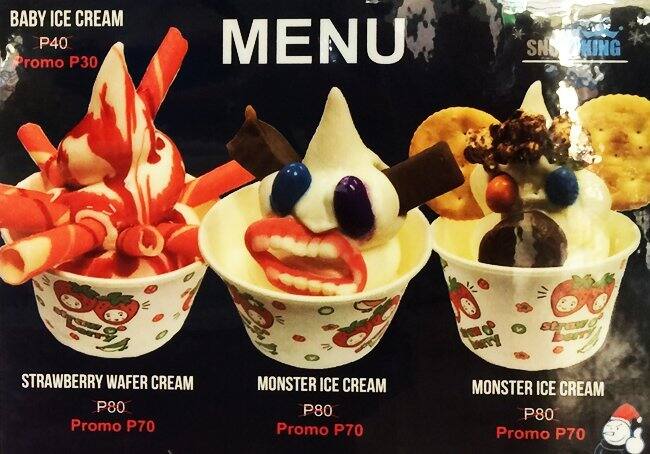 Menu at Snow King desserts, Cebu City