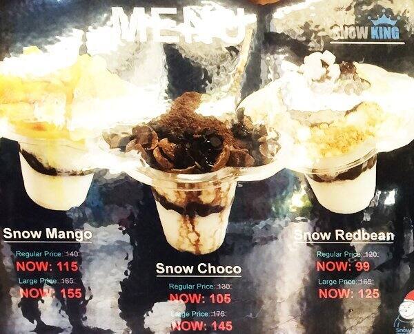 Menu at Snow King desserts, Cebu City