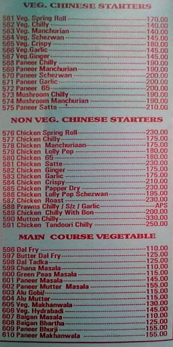 Menu of Annapoorna, Kopar Khairane, Navi Mumbai