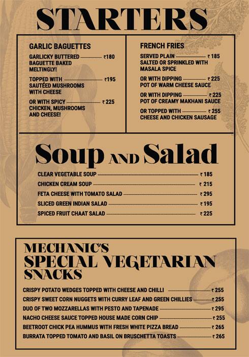 Menu at Mechanics, Chennai