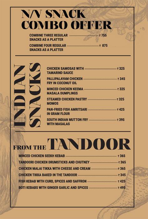 Menu at Mechanics, Chennai