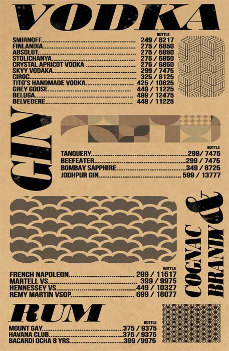 Menu at Mechanics, Chennai