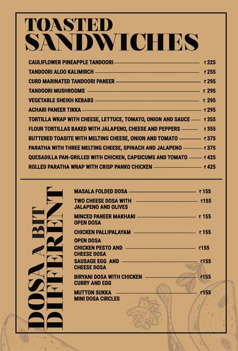 Menu at Mechanics, Chennai