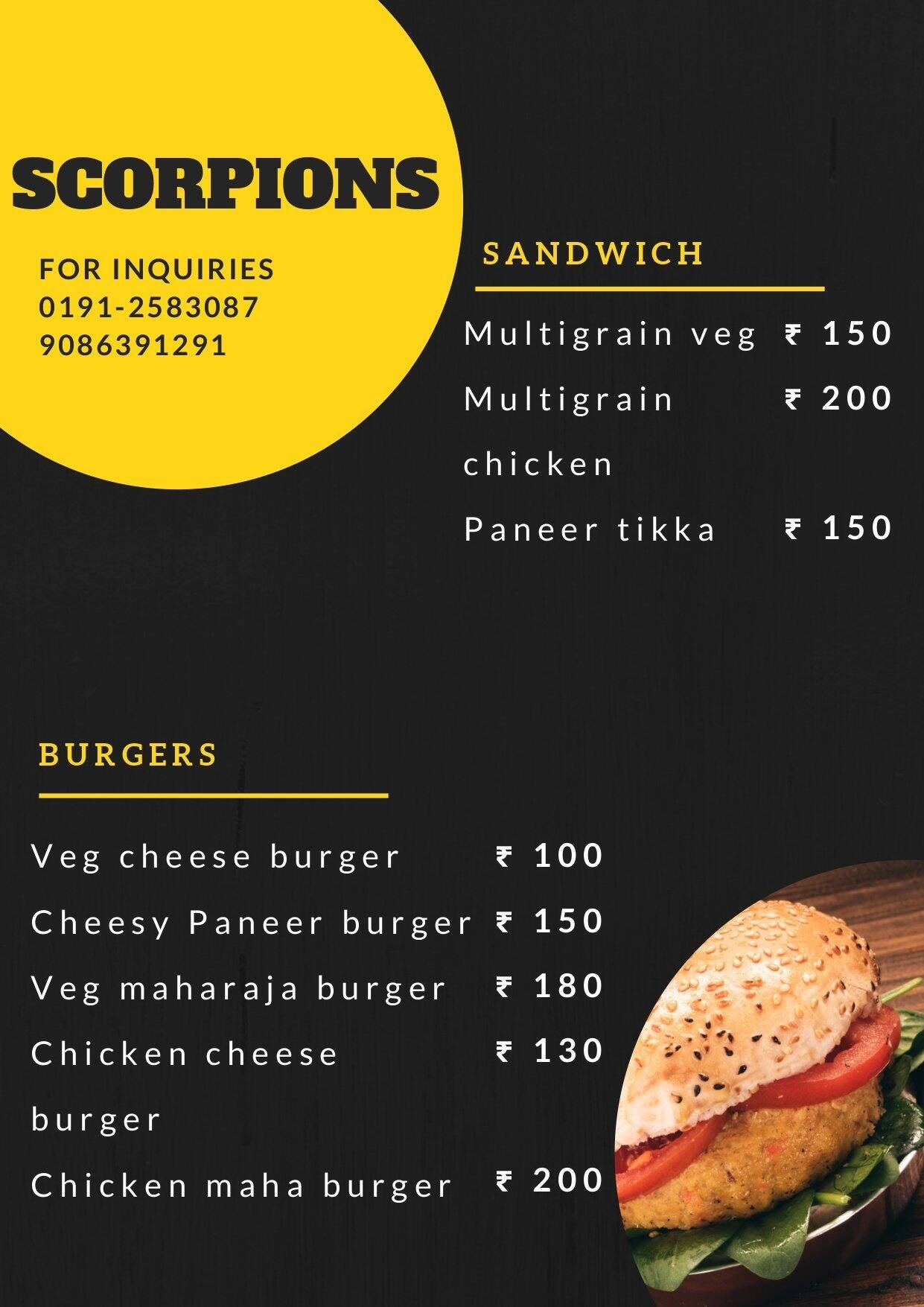 Menu at Scorpion Fast Food, Jammu, 308