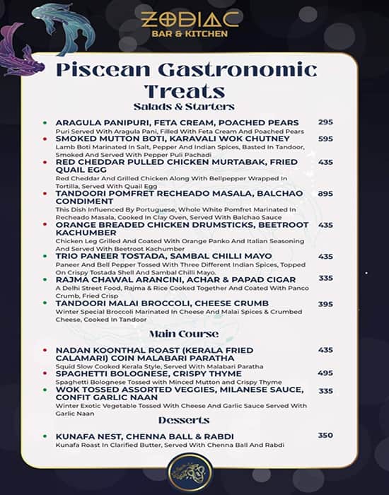 Menu of Zodiac Bar & Kitchen, Brookefield, Bangalore