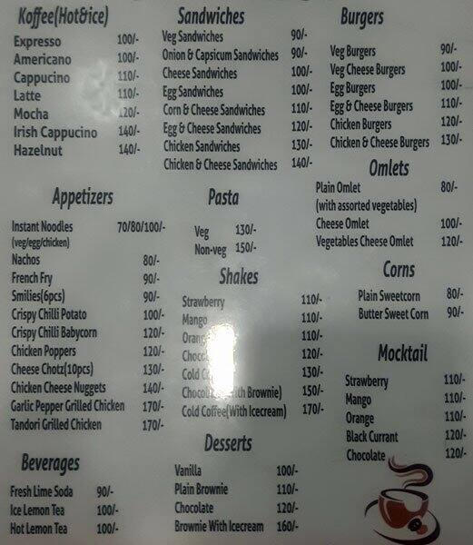 Menu at Kafe Shot, New Town, Axis mall