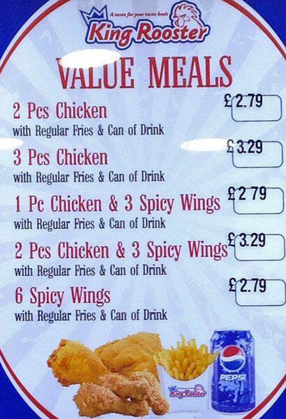 Menu at King Rooster, London, 56 Ilford Lane