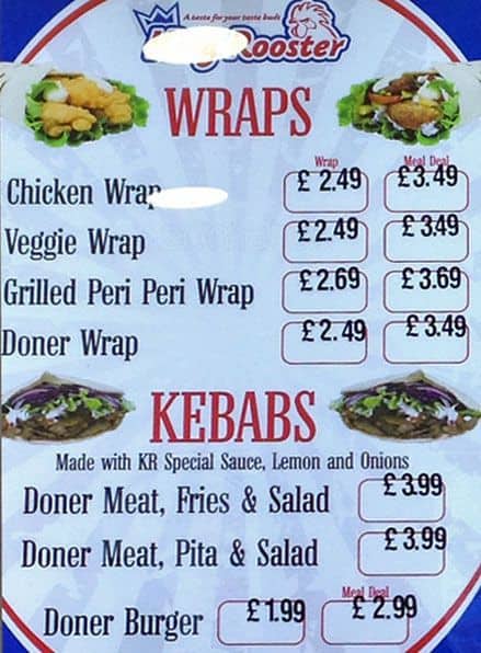 Menu at King Rooster, London, 56 Ilford Lane