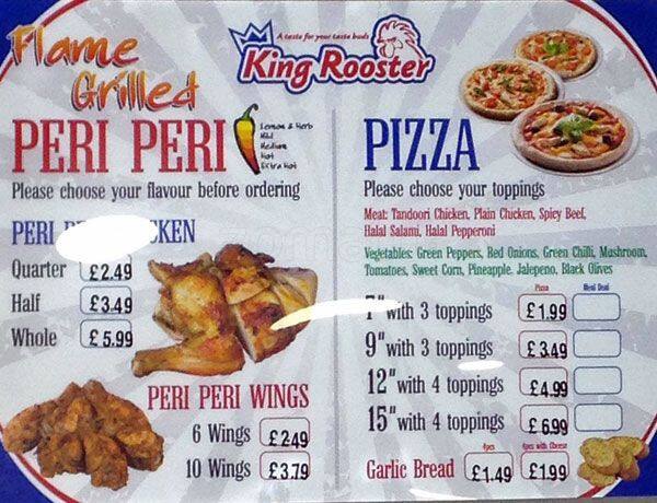 Menu at King Rooster, London, 56 Ilford Lane