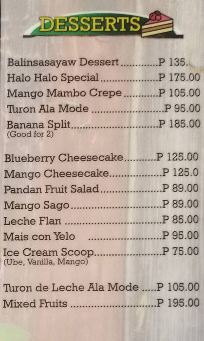 Menu at Balinsasayaw - Alfresco Dining & Cafe, Laurel