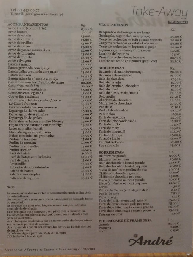 Menu em ANDRÉ – A Mercearia Familiar, Oeiras