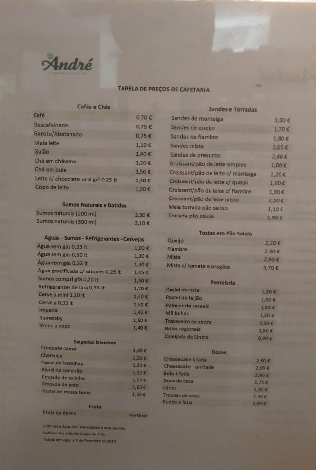 Menu em ANDRÉ – A Mercearia Familiar, Oeiras