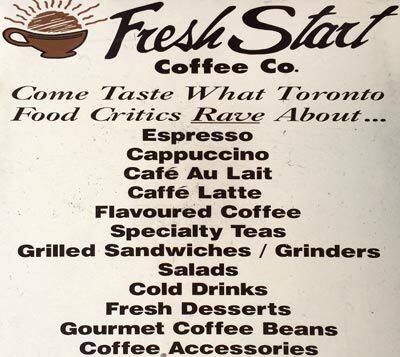 Menu at Fresh Start Bakery & Cafe, Toronto