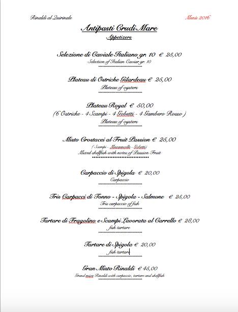 Menu da Il Ristorante Rinaldi Al Quirinale, Roma