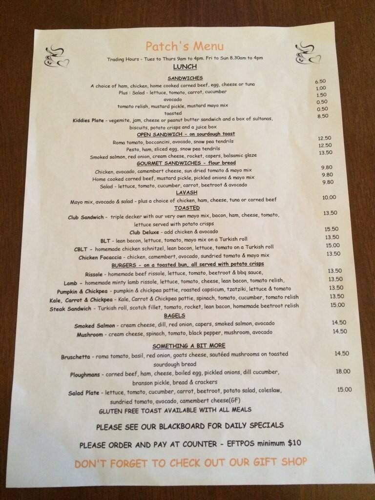 Menu at A Patch of Country restaurant, Mundaring