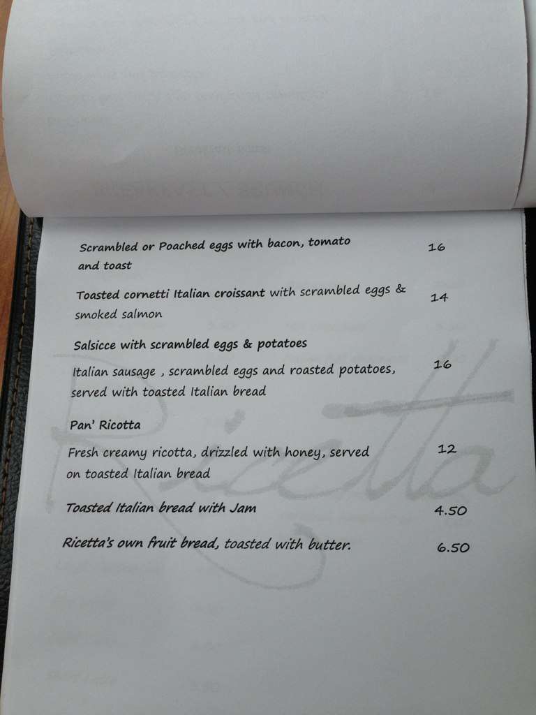 Menu at Antica Ricetta restaurant, Griffith