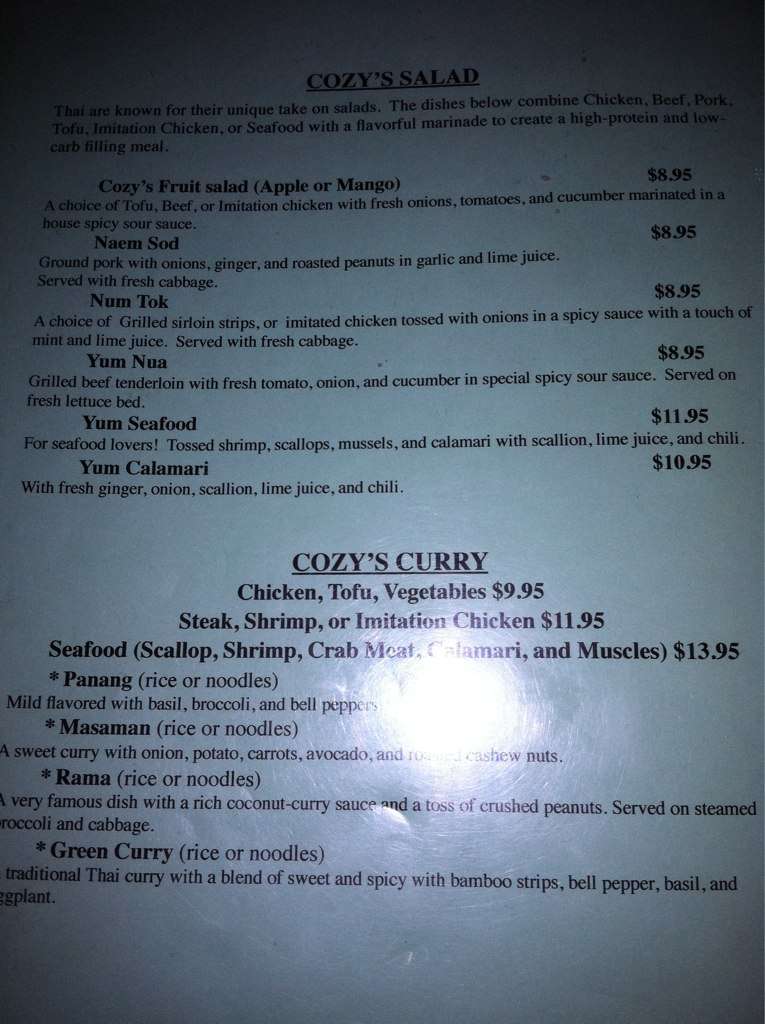 Menu at Cozy Yum Yum restaurant, Athens, 489 East Clayton St