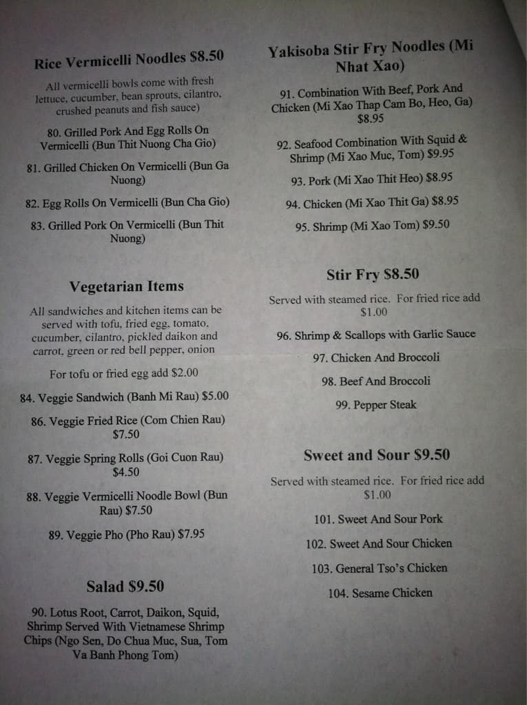 Menu at Little Saigon Sandwiches & Pho restaurant, Jackson