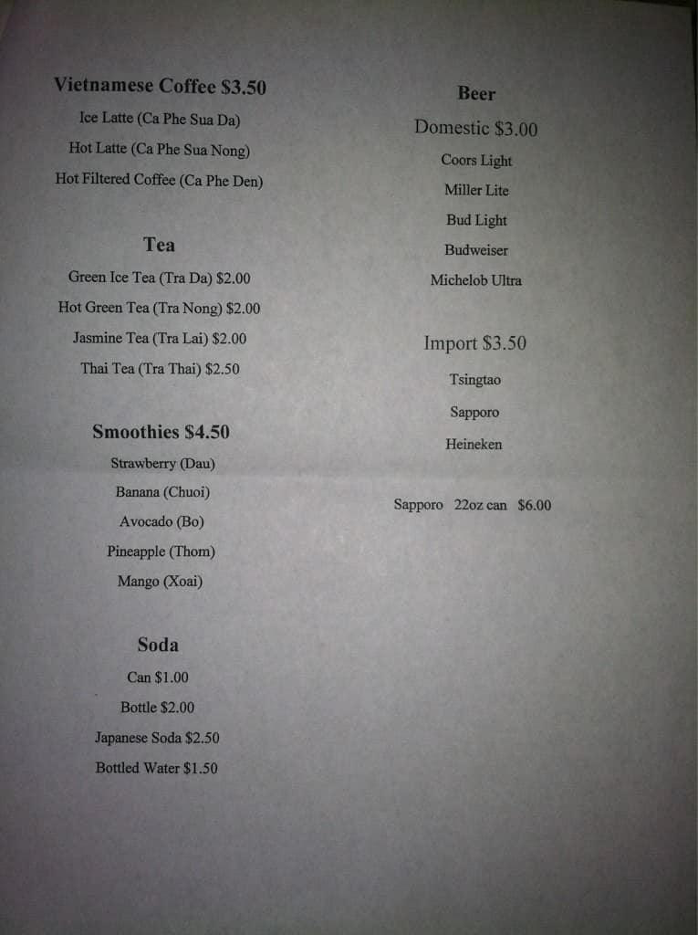 Menu at Little Saigon Sandwiches & Pho restaurant, Jackson