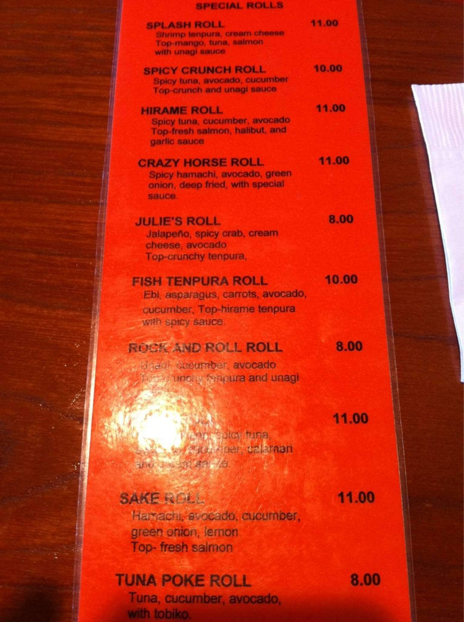 Menu at Hanabi Japanese Restaurant, Castroville