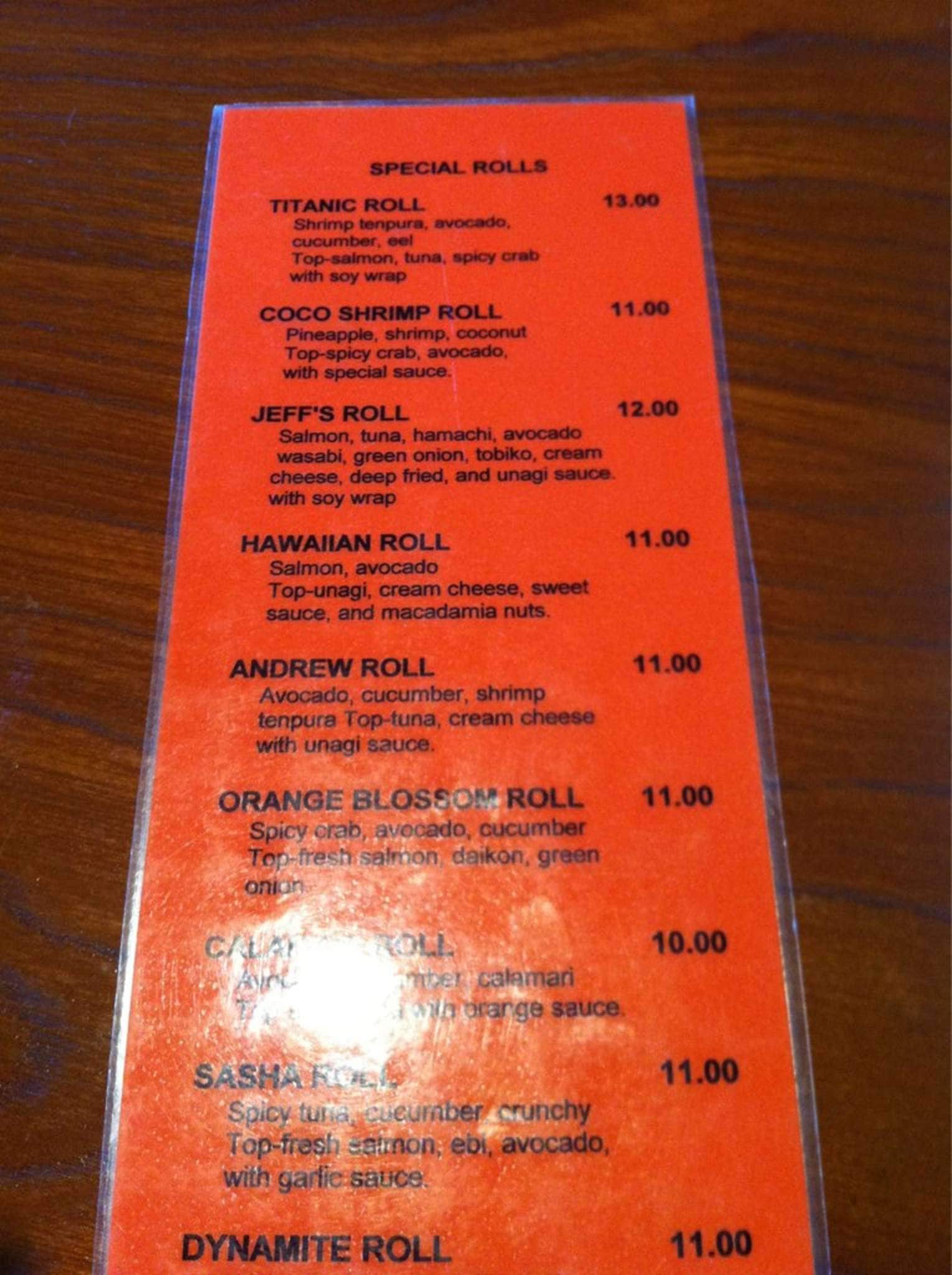 Menu at Hanabi Japanese Restaurant, Castroville